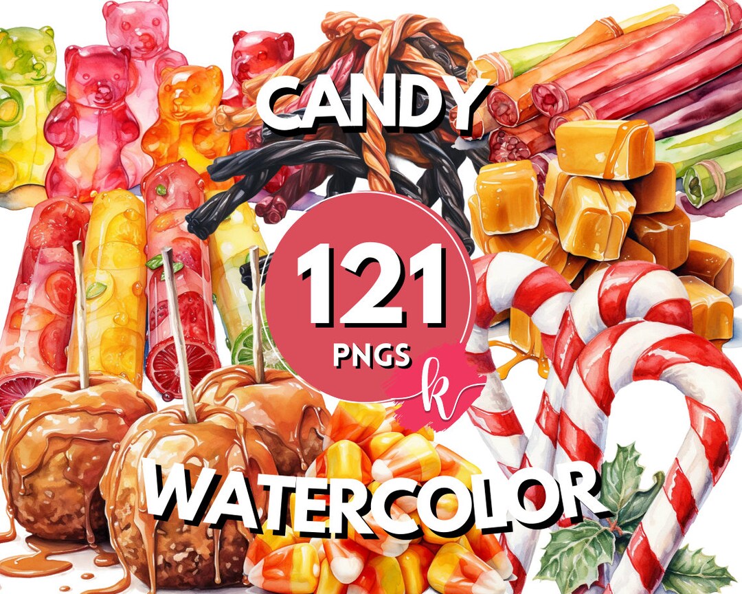 Candy Watercolor Clipart, Printable Lollipop Clipart, Rainbow Candy ...
