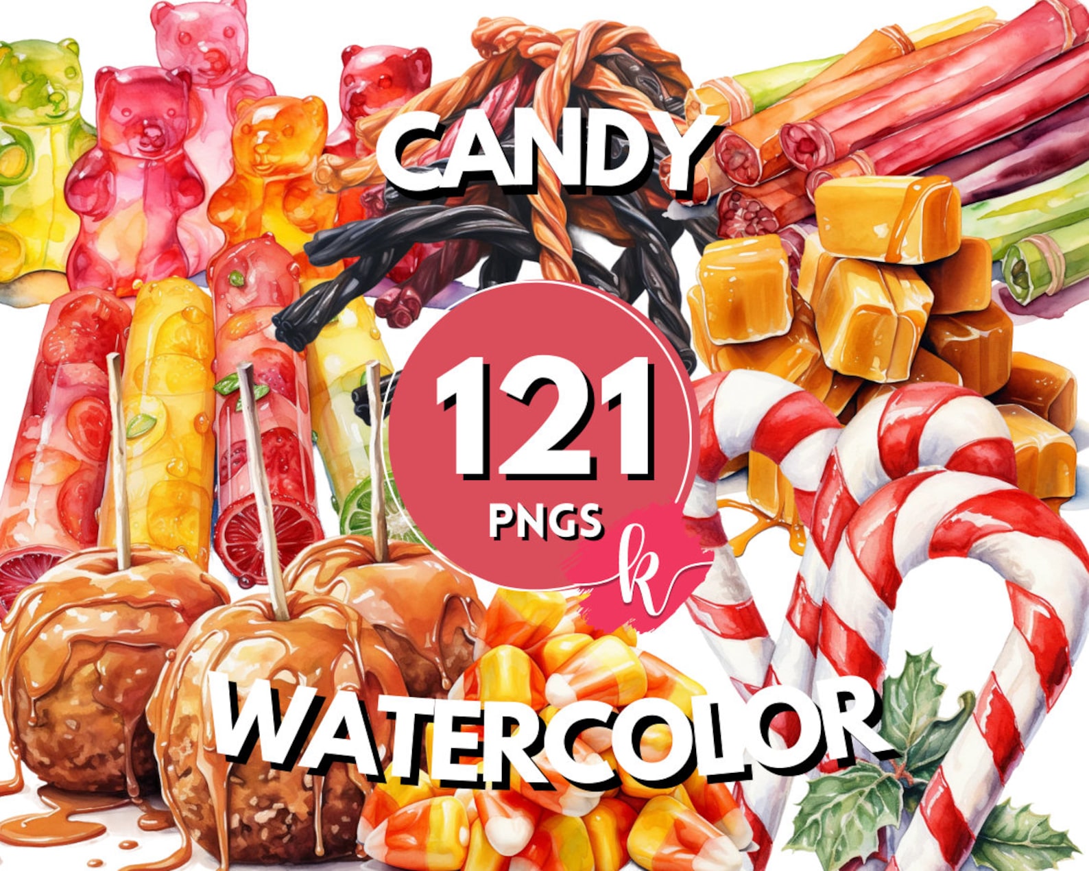 Candy Watercolor Clipart, Printable Lollipop Clipart, Rainbow Candy ...