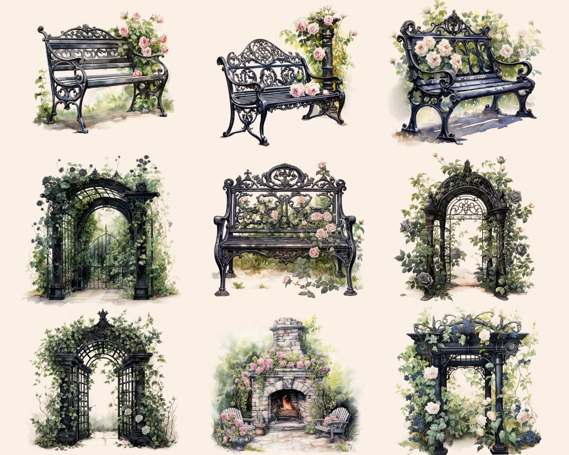 Dark Rose Garden Watercolor Clipart Dark Rose Garden PNG - Etsy