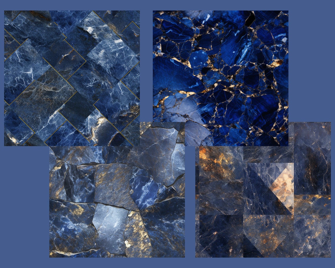 Lapis Lazuli Seamless Patterns, Digital Papers, Gold Foil, Geode Agate ...