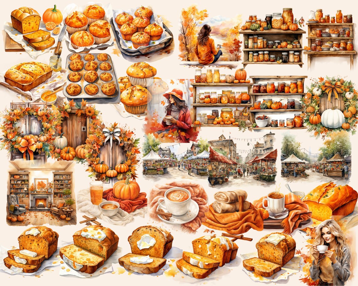 Pumpkin Spice Watercolor Clipart Bundle Cozy Fall Images - Etsy