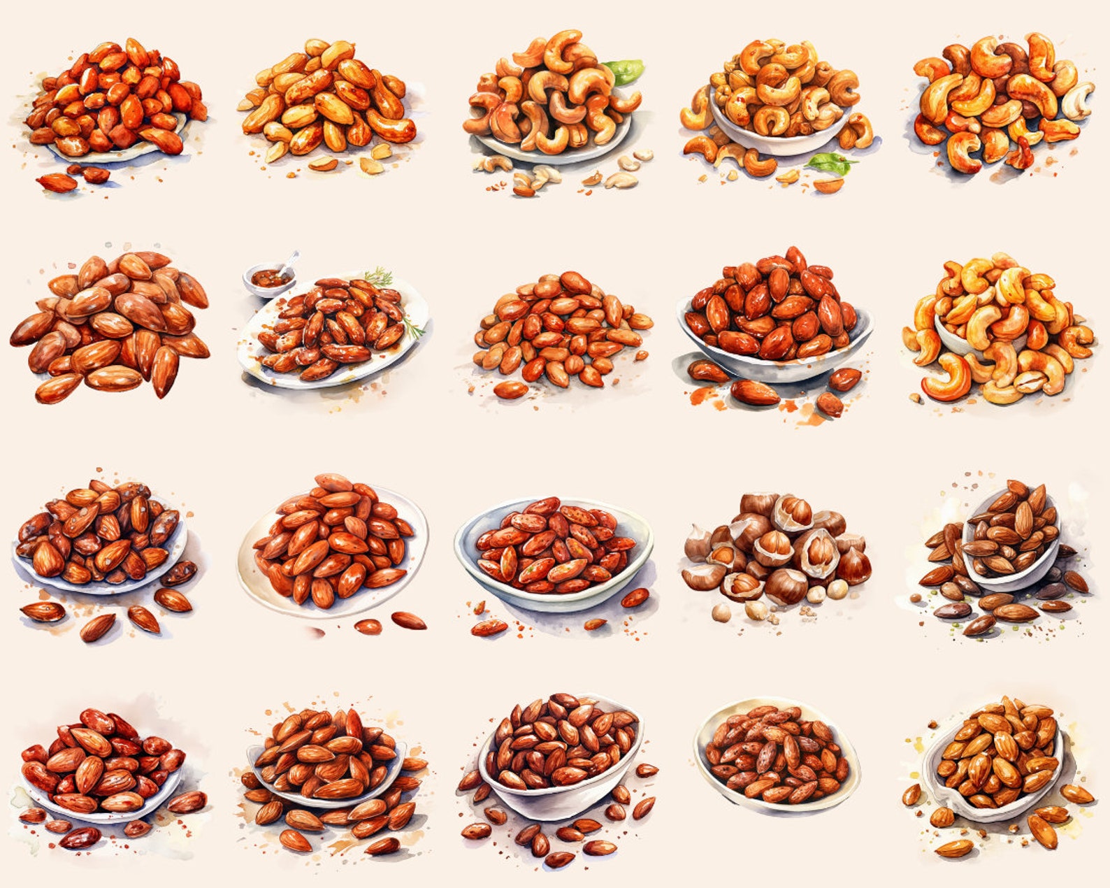 Nuts Watercolor Clipart Bundle, Wallnut PNG, Almond PNG, Nuts Clipart ...