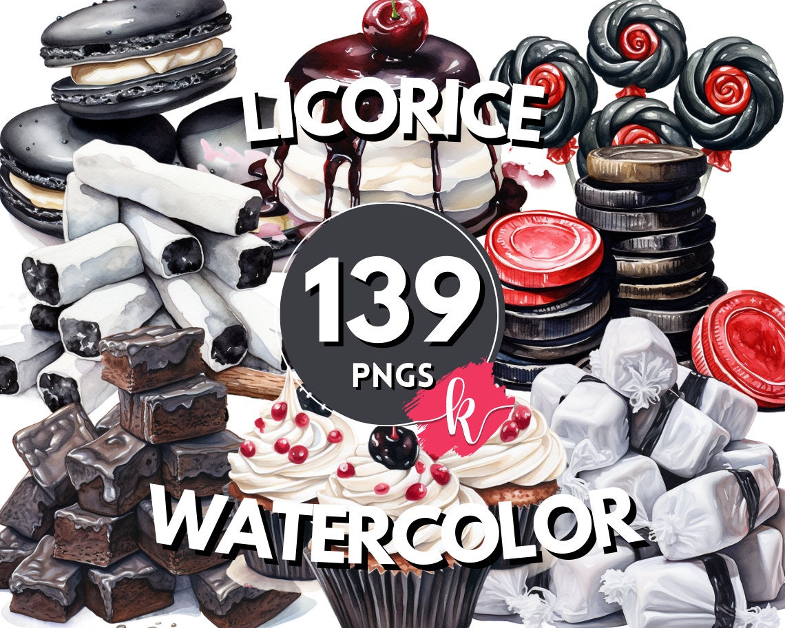 Licorice Candy Watercolor Clipart, Printable Lollipop Clipart, Rainbow ...