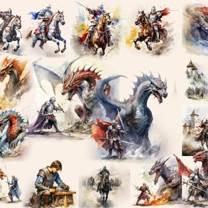 Medieval Knight Watercolor Clipart, Cavalier Clipart, Chivalry Clipart ...