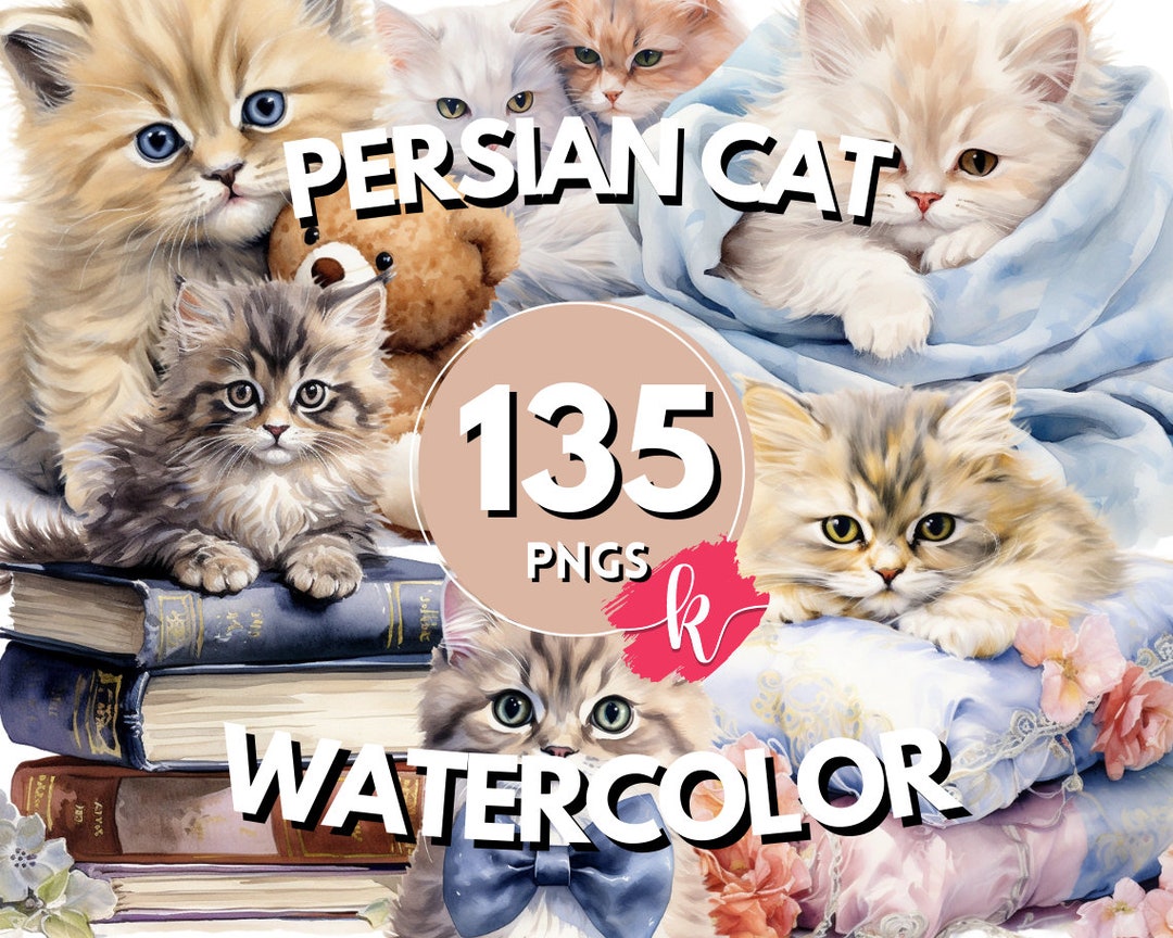 Persian Cats Watercolor Clipart Bundle, Cat Images, Cute Charming ...