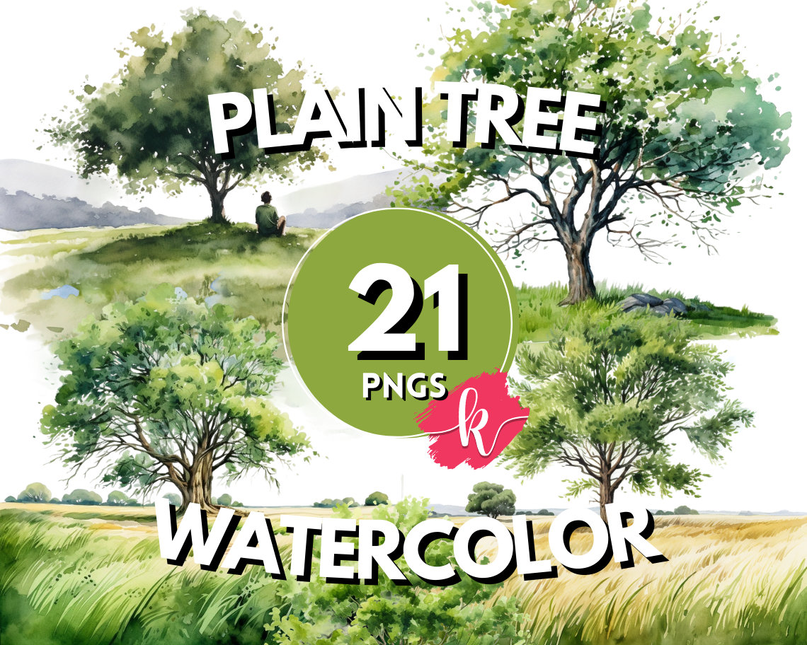 Plain Tree Watercolor Clipart, Beautiful Trees, Landscape Clipart ...