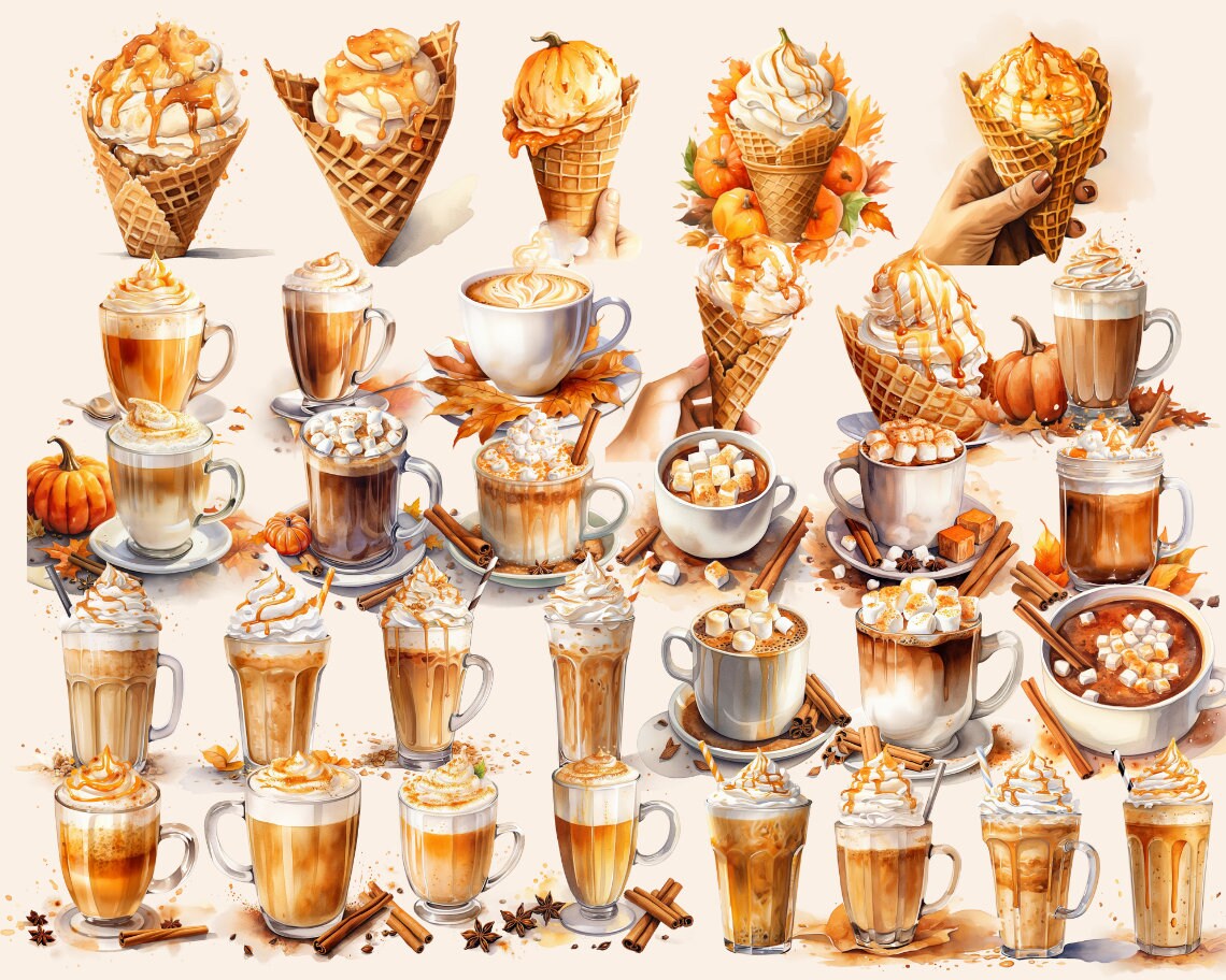 Pumpkin Spice Watercolor Clipart Bundle Cozy Fall Images - Etsy