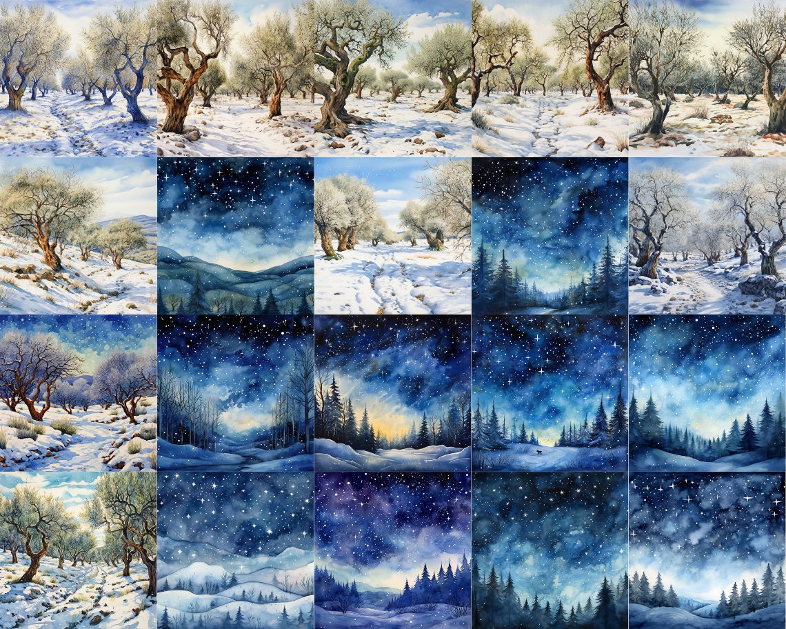 Winter Van Gogh Watercolor Digital Paper, Digital Art, Moon Art ...