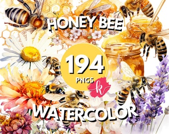 Watercolor Honey Bee Clipart, Spring Garden Bee and Honey Drips Clip ...