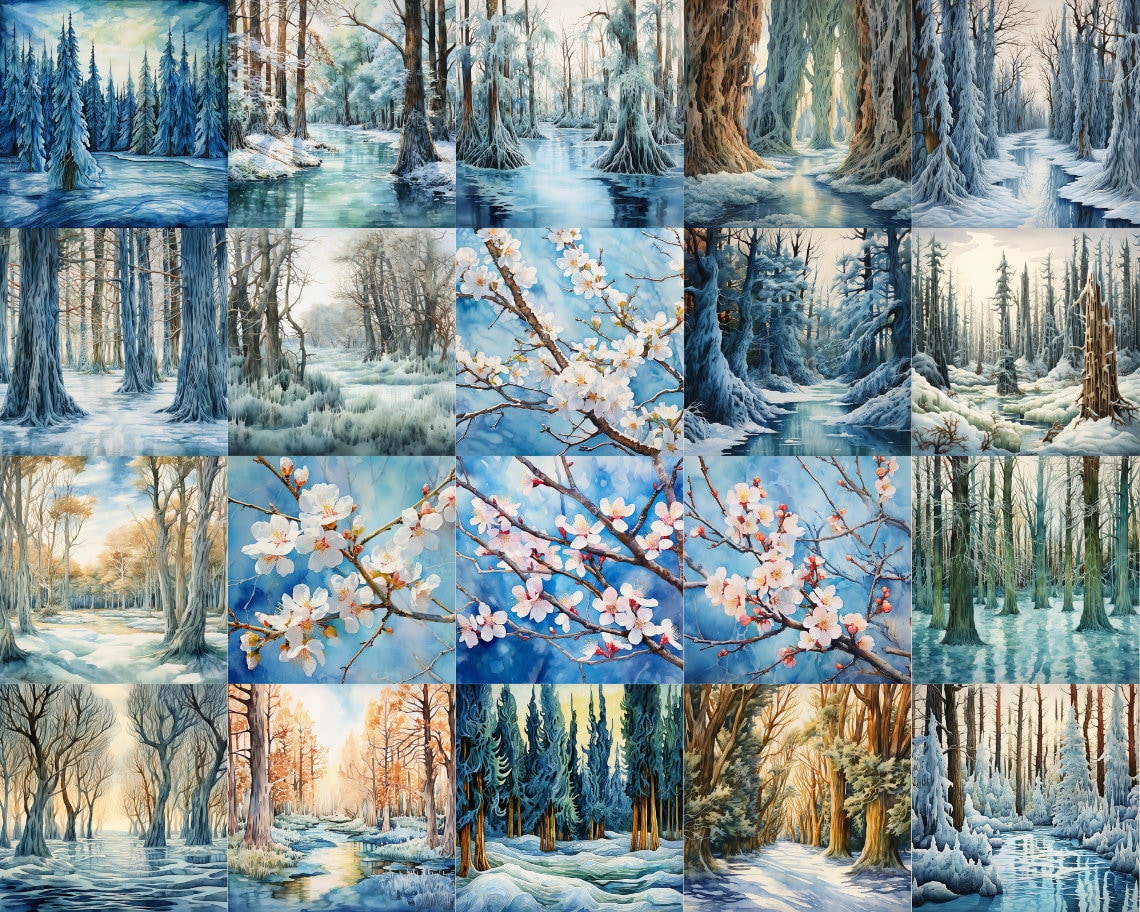 Winter Van Gogh Watercolor Digital Paper, Digital Art, Moon Art ...