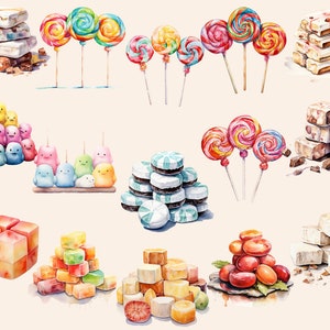 Candy Watercolor Clipart, Printable Lollipop Clipart, Rainbow Candy ...