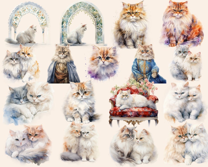 Persian Cats Watercolor Clipart Bundle Cat Images Cute - Etsy