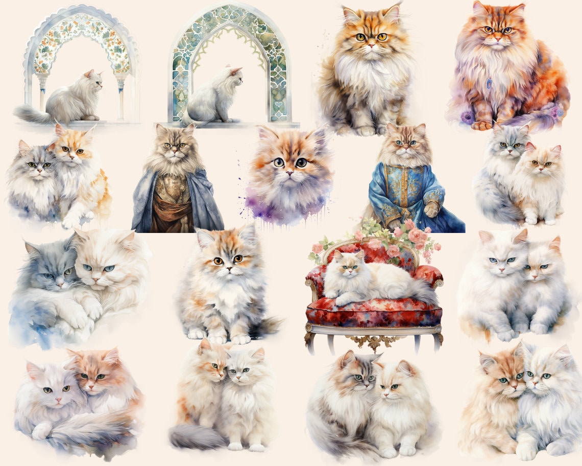 Persian Cats Watercolor Clipart Bundle Cat Images Cute - Etsy
