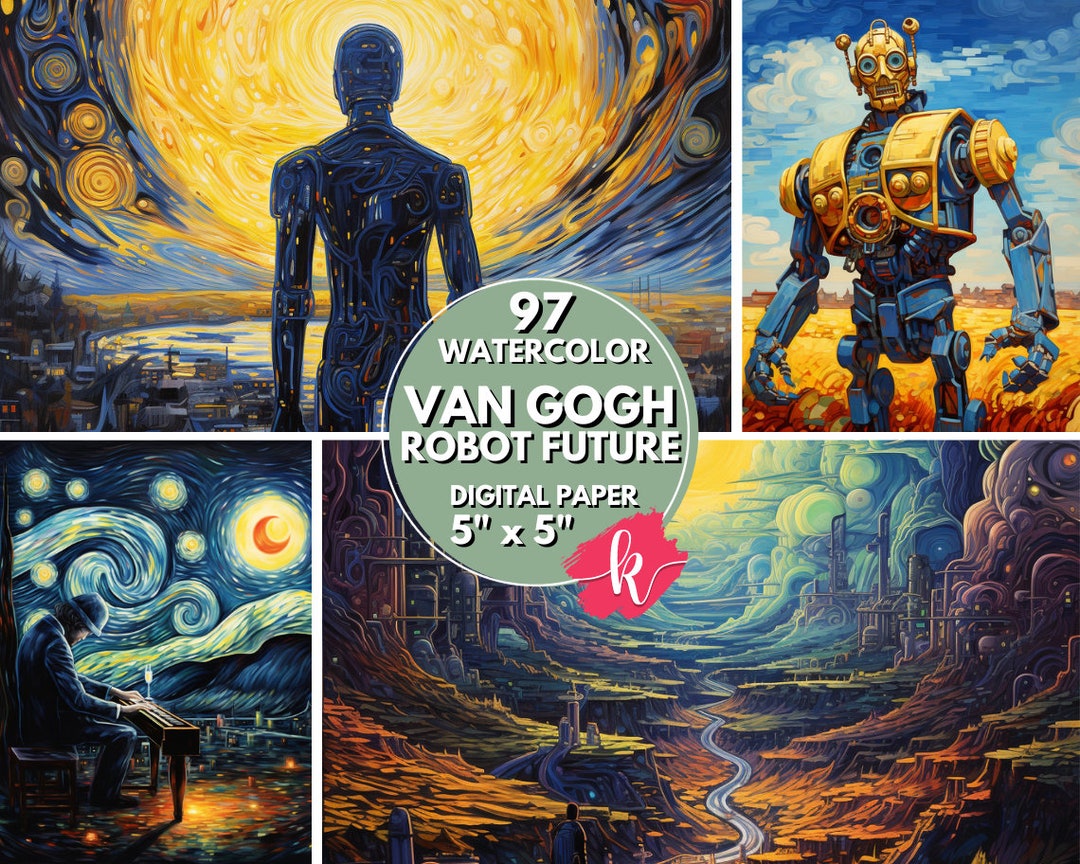 Van Gogh Robot Future, Digital Painting, Digital Paper, Digital Art ...