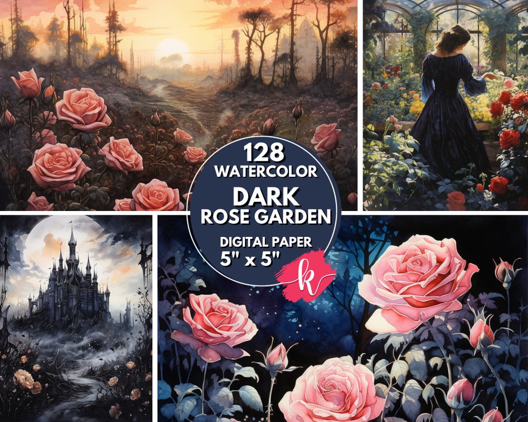 Dark Rose Garden Digital Paper, Rose Clipart, Watercolor Scrapbook ...