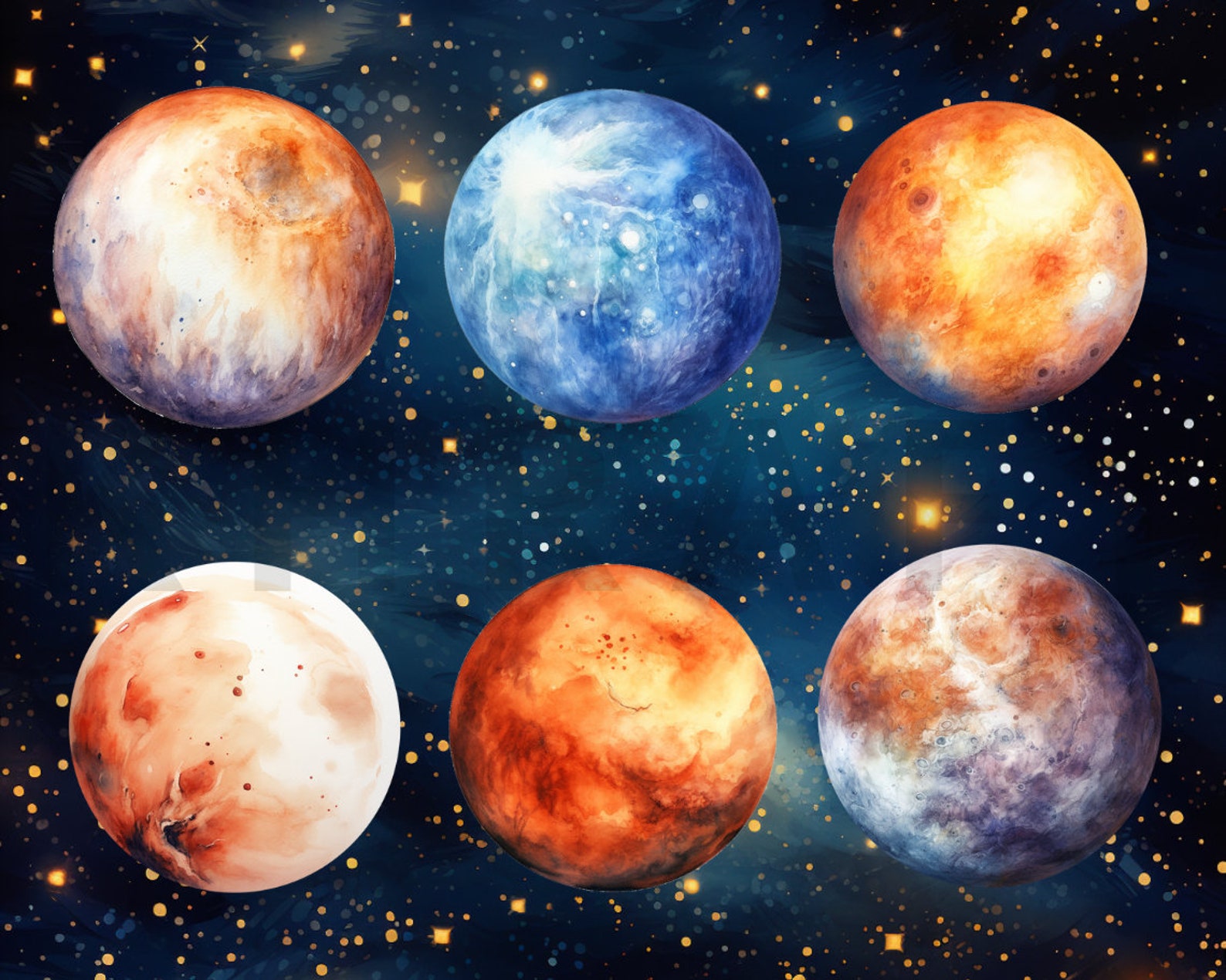Planets Watercolor Clipart, Solar System Clipart, Milkyway Clipart ...
