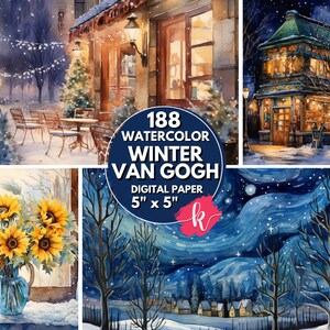 Van Gogh Painting Watercolor Digital Paper, Digital Art, Moon Clipart ...