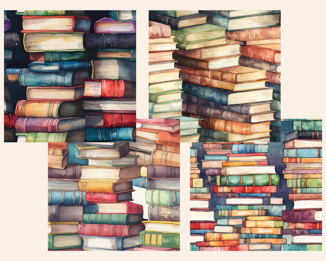 Books Digital Paper, Seamless Pattern, Reading Books, Retro Digital ...