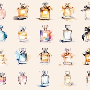 Perfume Bottles Watercolor Clipart, Jewel Cottagecore PNG, Floral ...