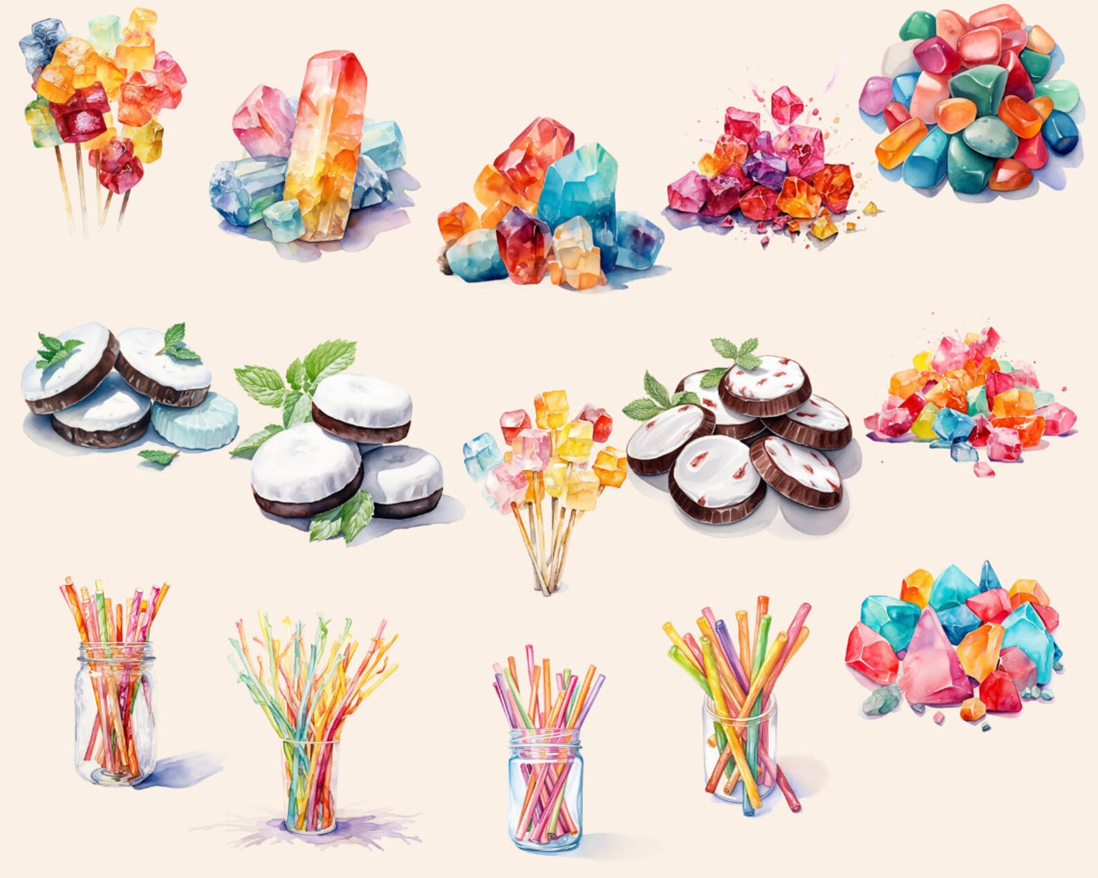 Candy Watercolor Clipart, Printable Lollipop Clipart, Rainbow Candy ...