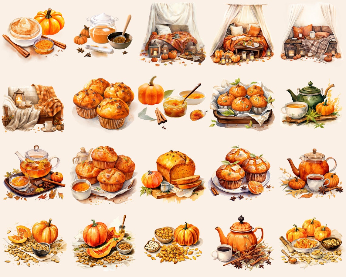 Pumpkin Spice Watercolor Clipart Bundle Cozy Fall Images - Etsy