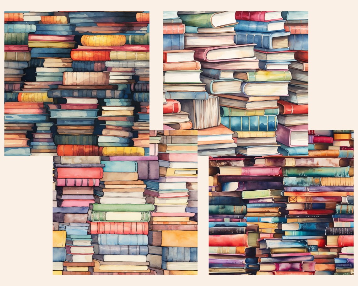 Books Digital Paper, Seamless Pattern, Reading Books, Retro Digital ...