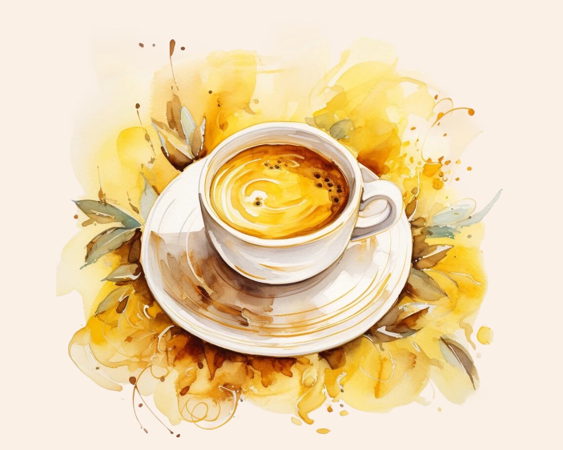 Yellow Coffee Shop Watercolor Clipart Cafe Clip Art Digital - Etsy