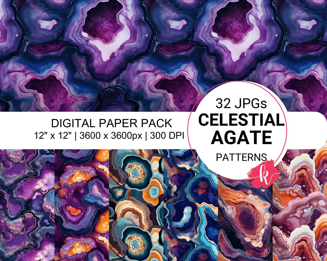 Celestial Agate Digital Paper, Seamless Pattern, Geode Crystal Galaxy ...