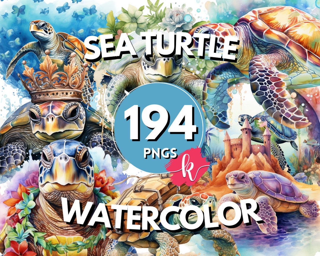Sea Turtle Watercolor Clipart Bundle, Colorful Turtle, Nautical Clipart ...