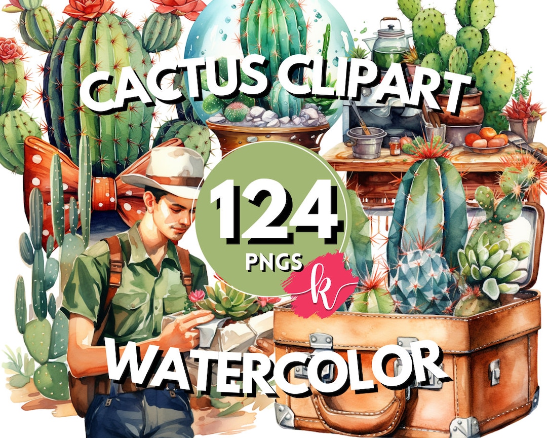 Cactus Watercolor Clipart Bundle, Cacti Images,desert Plant Graphics ...
