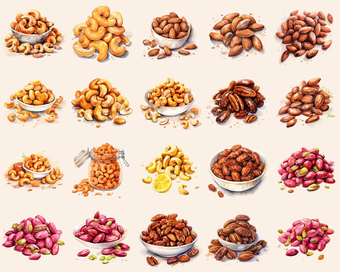 Nuts Watercolor Clipart Bundle, Wallnut PNG, Almond PNG, Nuts Clipart ...
