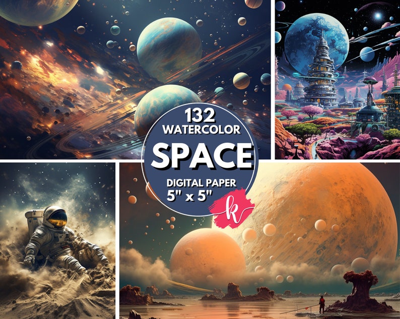 Space Digital Papers Bundle, Solar System Clip Art, Galaxy Planets PNG ...