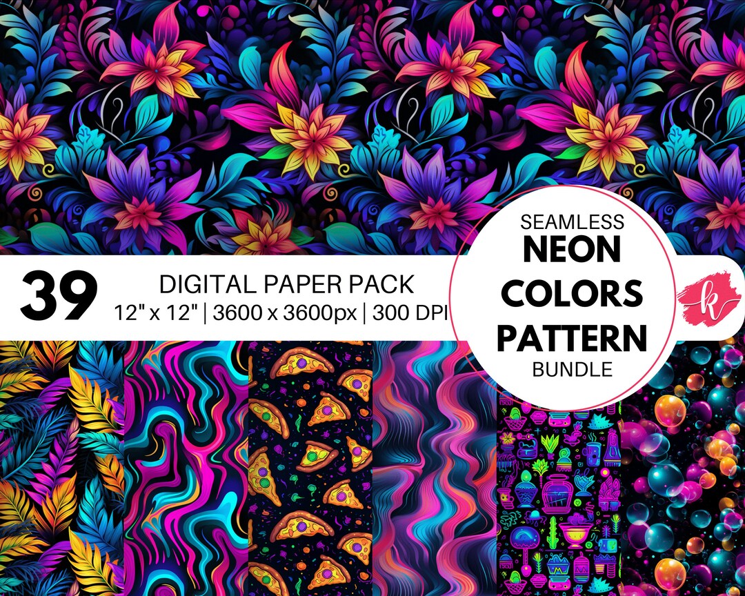 Seamless Pattern Neon Digital Paper, Neon Background, Cyberpunk Paper ...