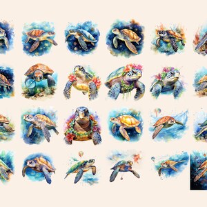 Sea Turtle Watercolor Clipart Bundle, Colorful Turtle, Nautical Clipart ...