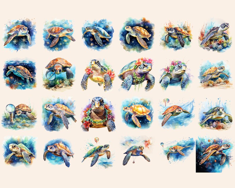 Sea Turtle Watercolor Clipart Bundle, Colorful Turtle, Nautical Clipart ...