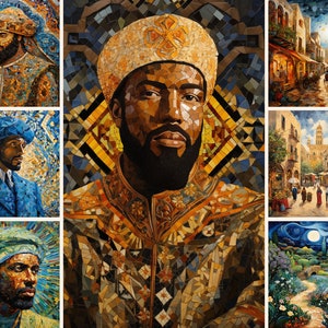 Arabian Van Gogh Painting Watercolor Digital Paper, Digital Art, Moon ...