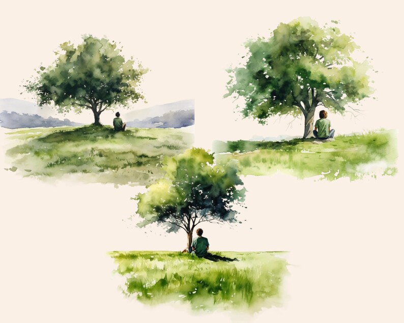 Plain Tree Watercolor Clipart, Beautiful Trees, Landscape Clipart ...