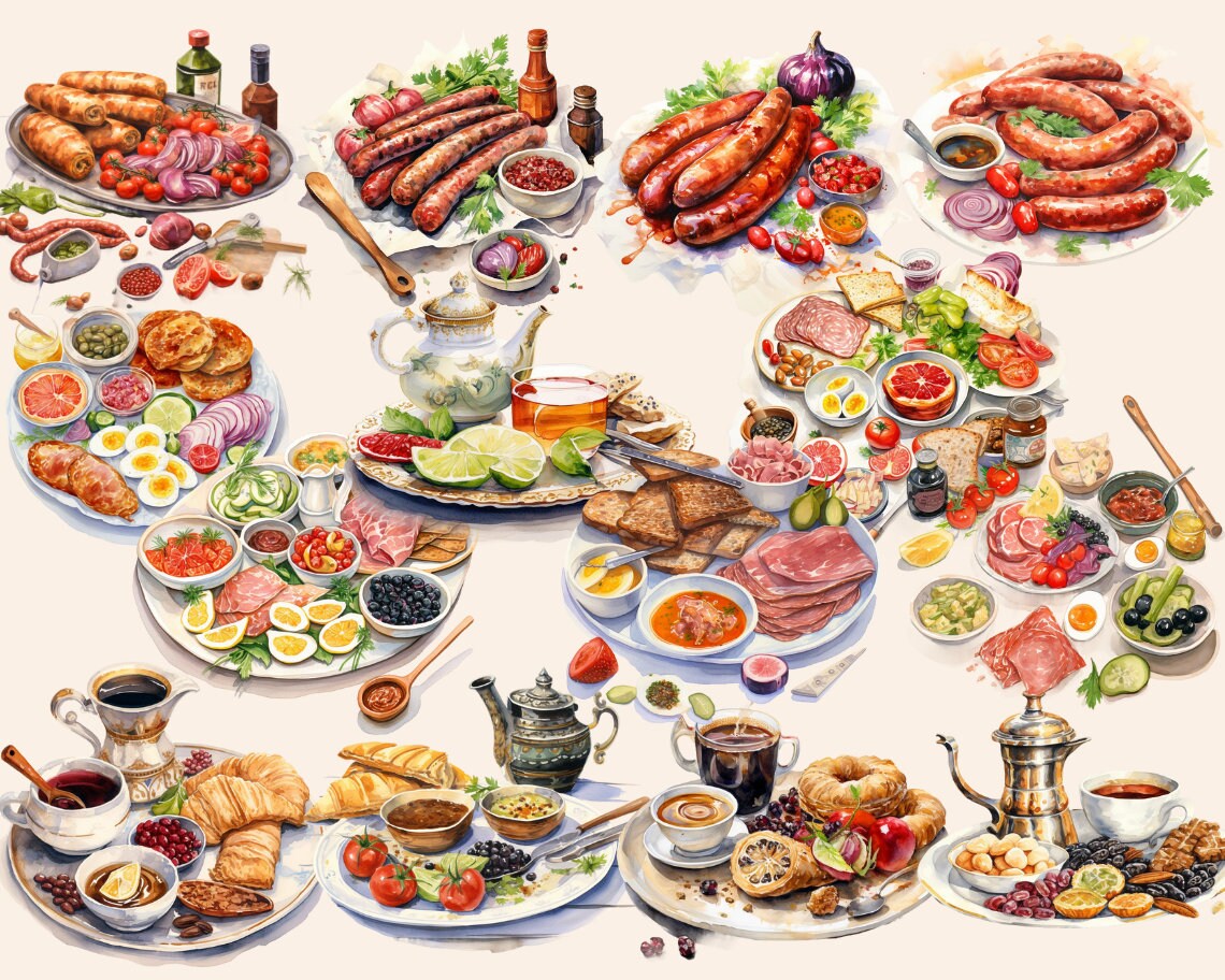 Turkish Breakfast Watercolor Clipart Food Clipart Turkey - Etsy