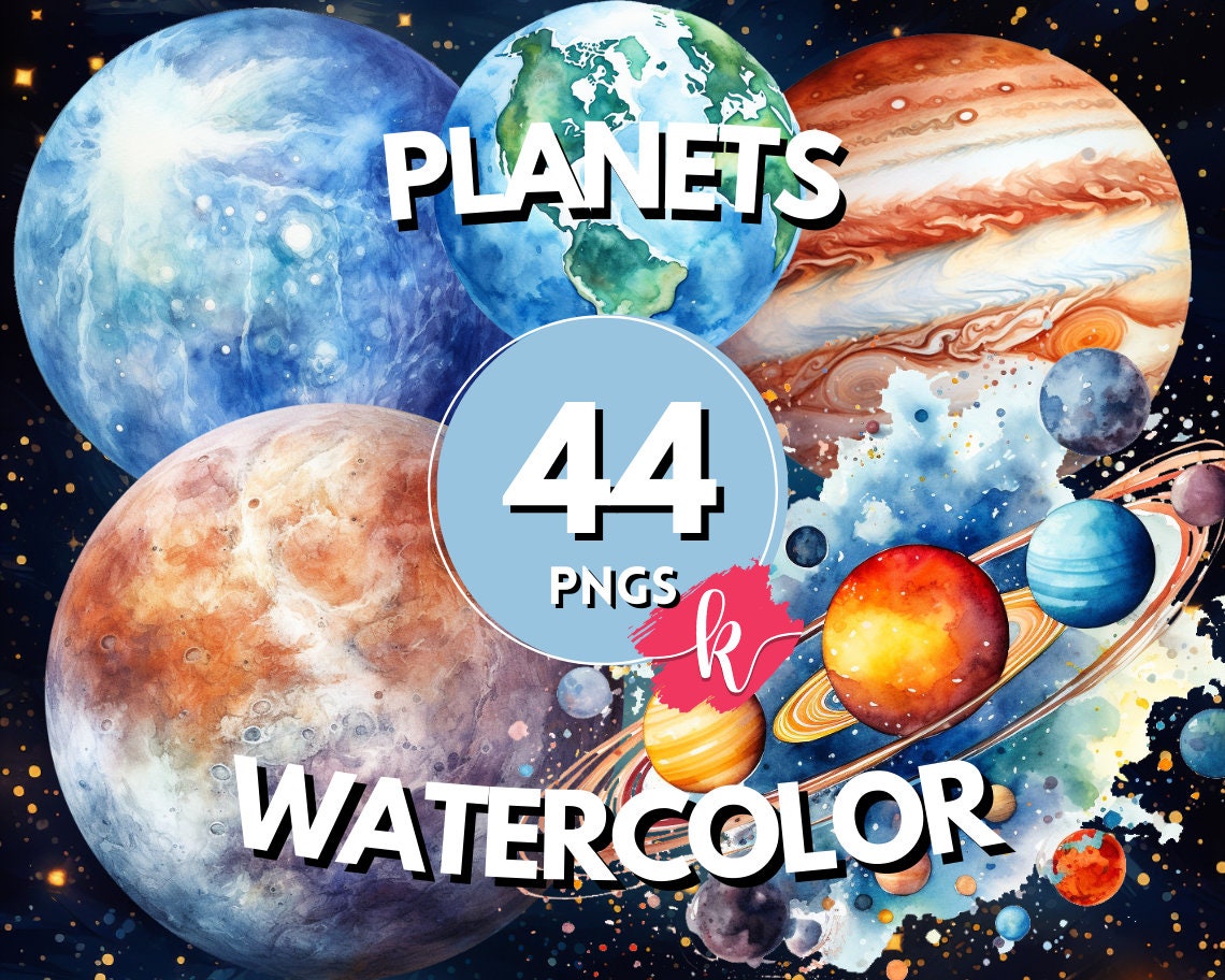 Planets Watercolor Clipart, Solar System Clipart, Milkyway Clipart ...
