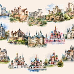 Castles Watercolor Clipart, Castle Scenery Landscapes, Medieval Clipart ...