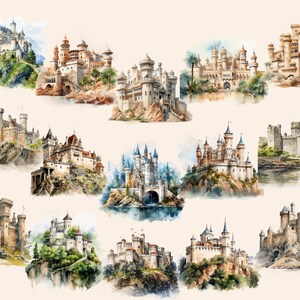 Castles Watercolor Clipart, Castle Scenery Landscapes, Medieval Clipart ...