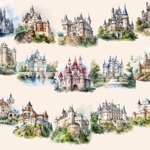 Castles Watercolor Clipart, Castle Scenery Landscapes, Medieval Clipart ...