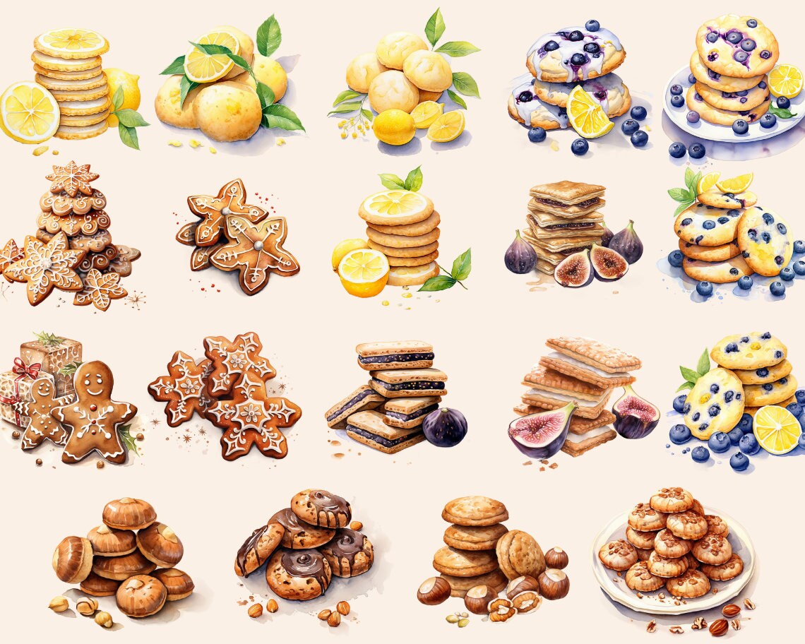Cookies Watercolor Clipart Bundle, Biscuit Clipart, Festive Cookie ...