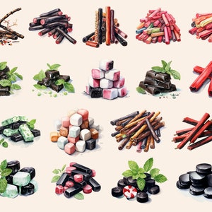 Licorice Candy Watercolor Clipart, Printable Lollipop Clipart, Rainbow ...