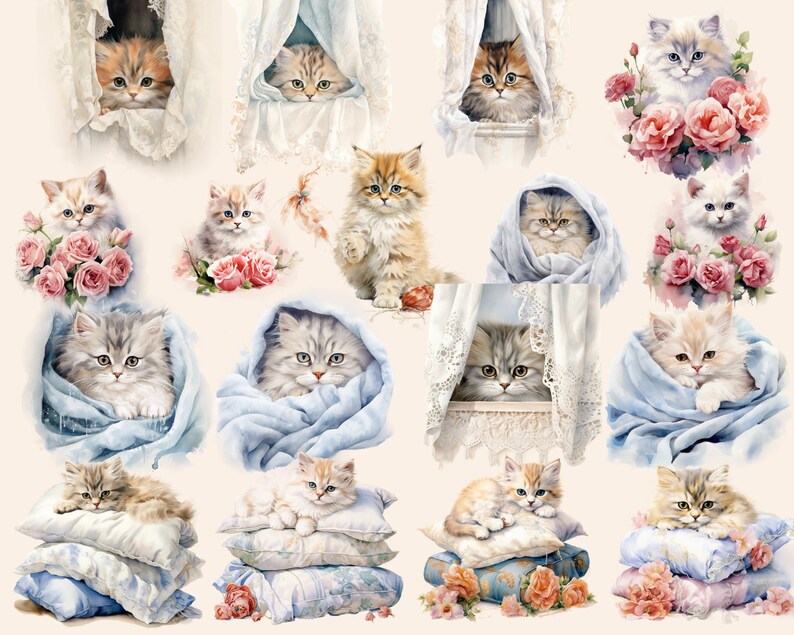 Persian Cats Watercolor Clipart Bundle Cat Images Cute - Etsy