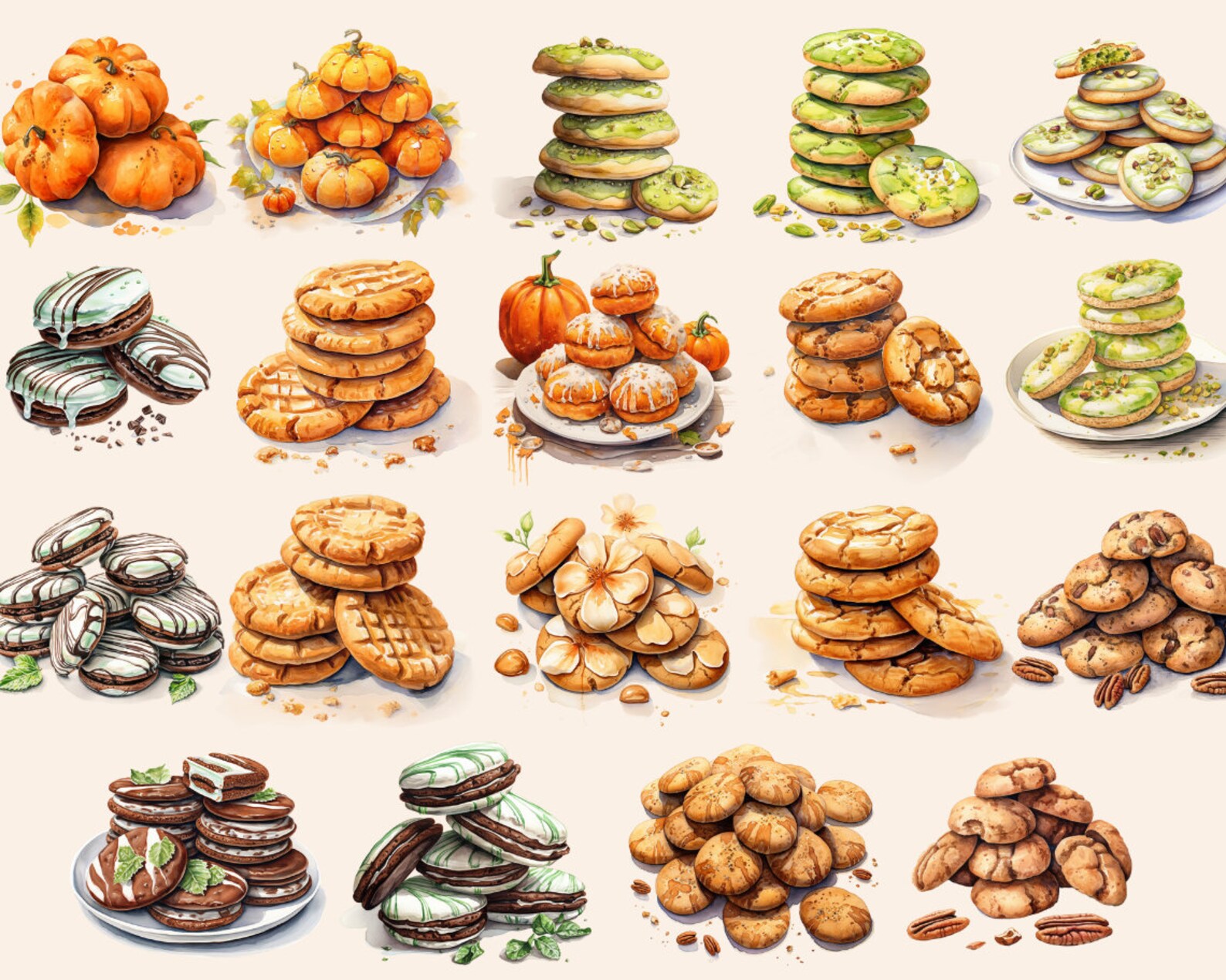 Cookies Watercolor Clipart Bundle, Biscuit Clipart, Festive Cookie ...