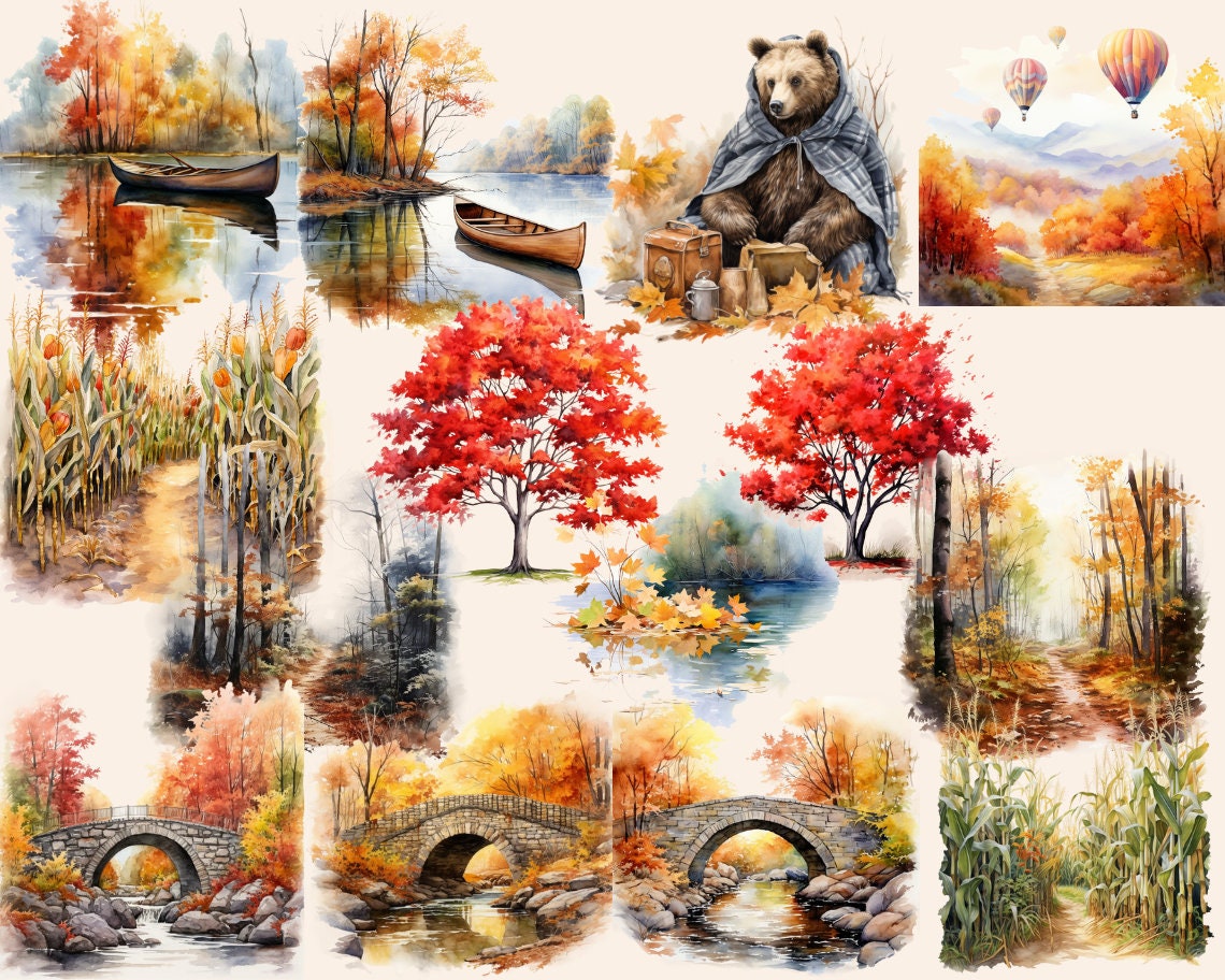 Cozy Autumn Watercolor Clipart Bundle Cute Fall Images - Etsy