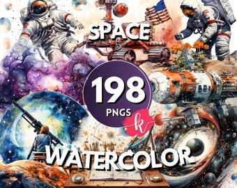 Watercolor Space Clipart Bundle, Astronaut Nursery Clipart, Astronaut ...