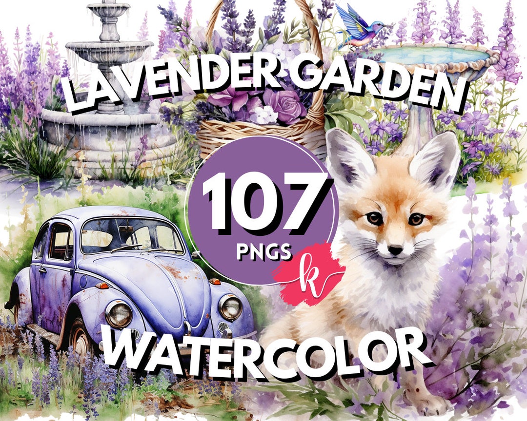 Lavender Garden Watercolor Clipart, Purple Garden Clipart, Lavender PNG ...