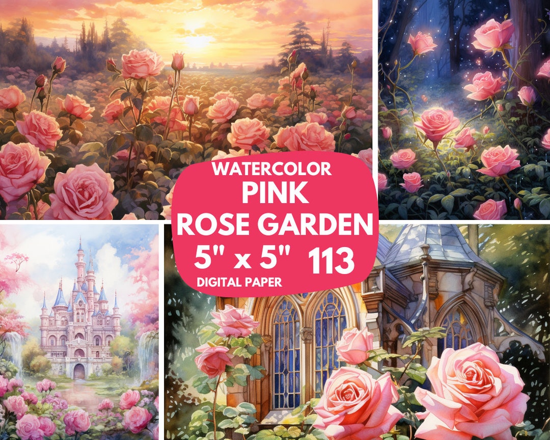 Pink Rose Garden Digital Paper Rose Clipart Watercolor - Etsy